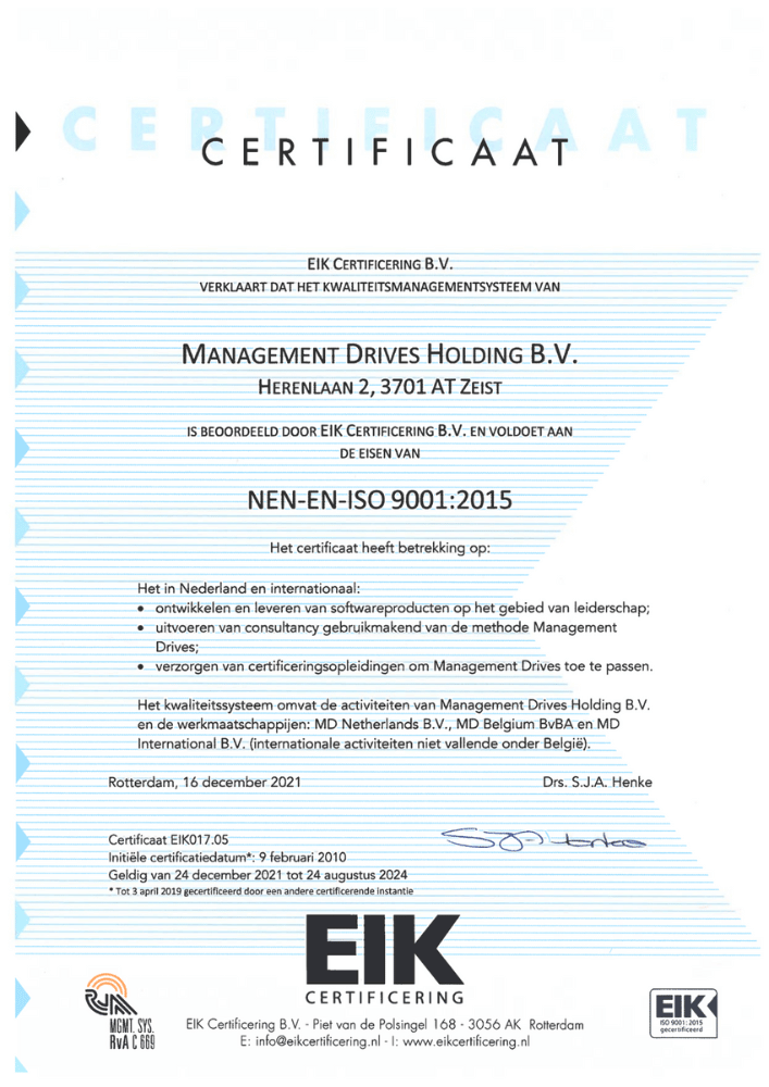 ISO certificat - Management Drives